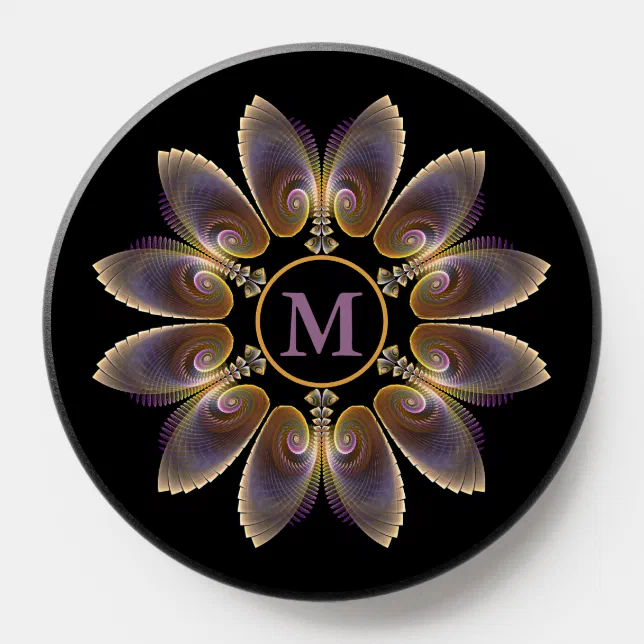 Abstract Angel Wings Mandala Fractal Monogram PopSocket | Zazzle
