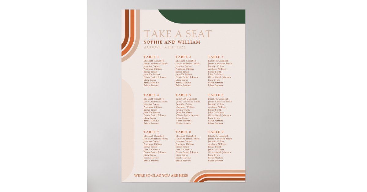 Abstract Arch Wedding Seating chart sign | Zazzle