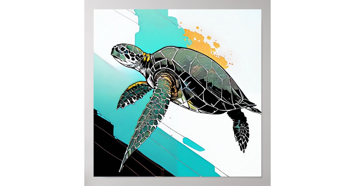Abstract art of a turtle poster | Zazzle