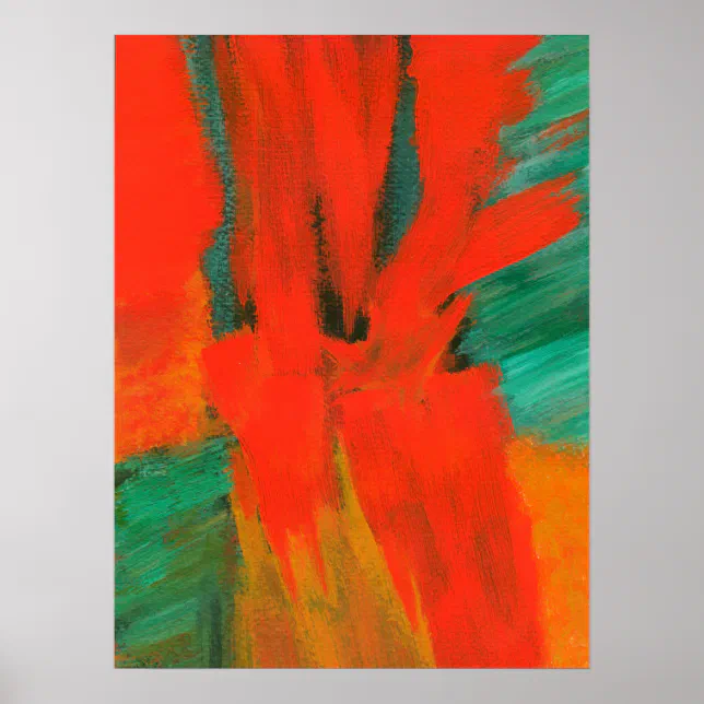 Abstract Art Painting Red Orange Green Gold Poster | Zazzle