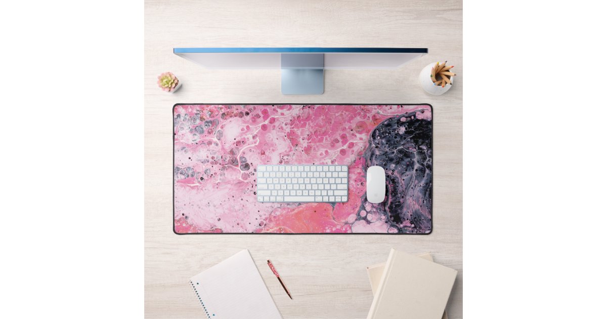 Abstract Art With Acrylic Paint Pour Pink Desk Mat | Zazzle