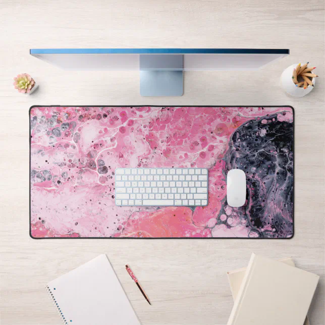 Abstract Art With Acrylic Paint Pour Pink Desk Mat | Zazzle