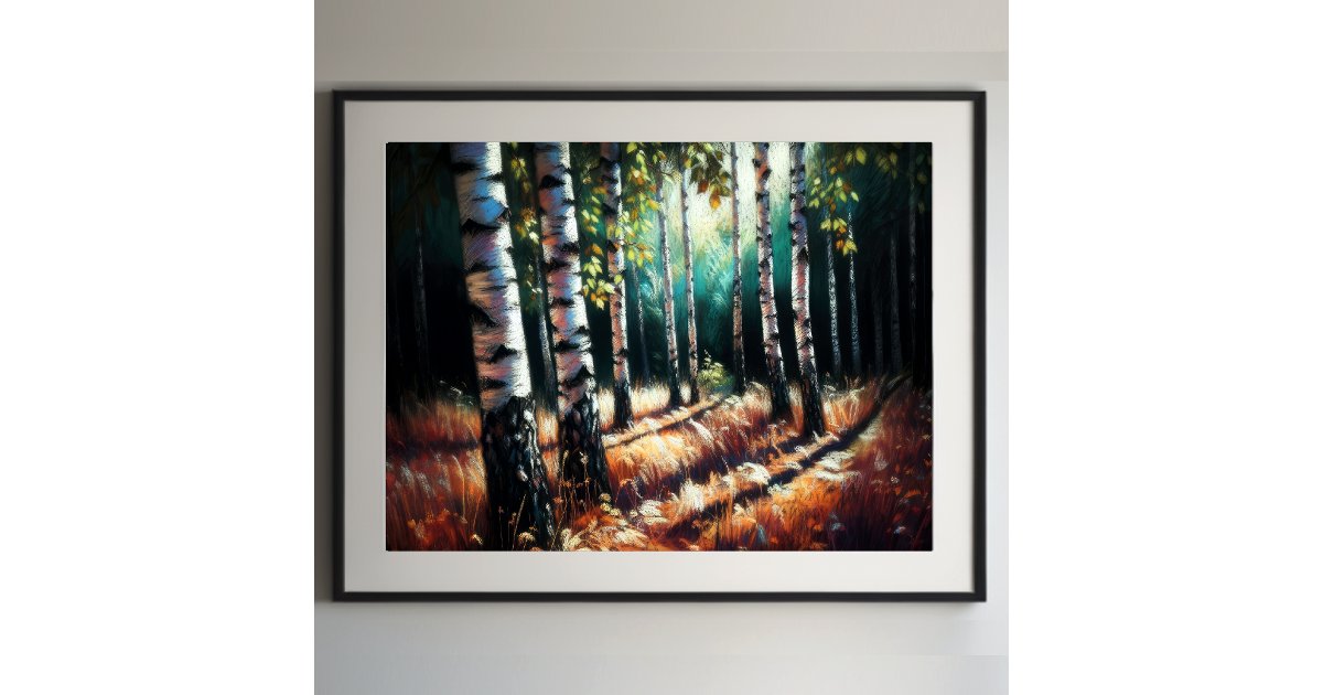 Abstract Artistic Landscape Birch Trees Poster | Zazzle