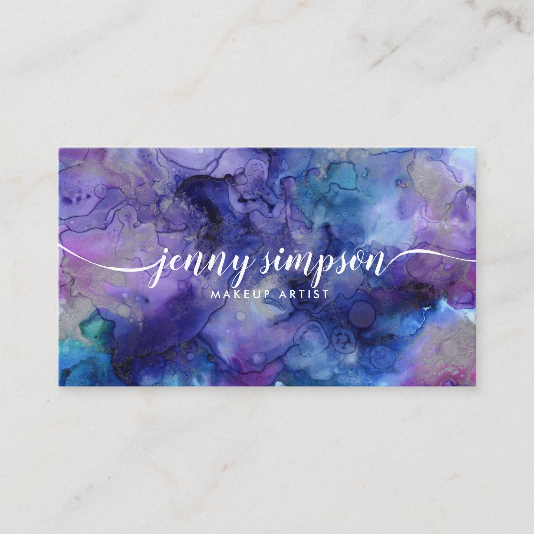 Abstract Artsy Violet Silver Script Calligraphy Business Card | Zazzle