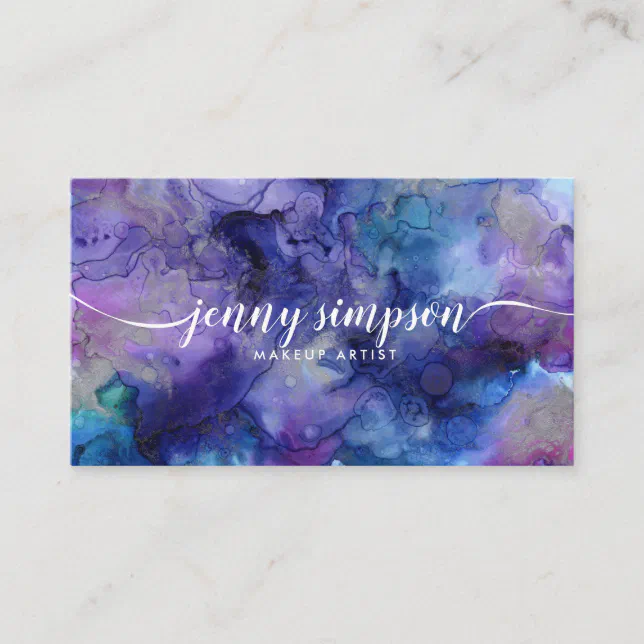 Abstract Artsy Violet Silver Script Calligraphy Business Card | Zazzle