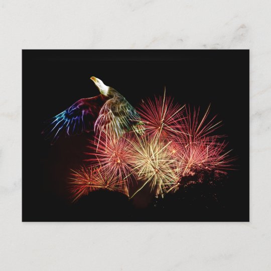 Abstract bald eagle and fireworks postcard | Zazzle.com