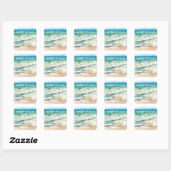 Abstract Beach Coastal Shoreline Artwork Square Sticker | Zazzle
