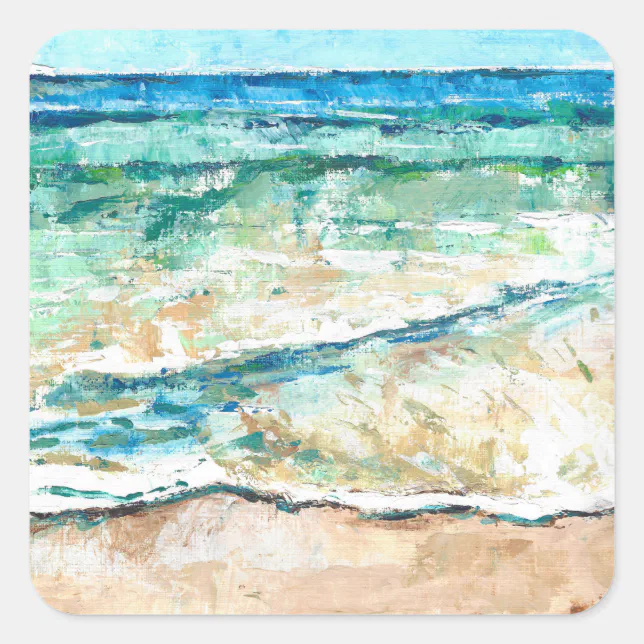 Abstract Beach Coastal Shoreline Artwork Square Sticker | Zazzle
