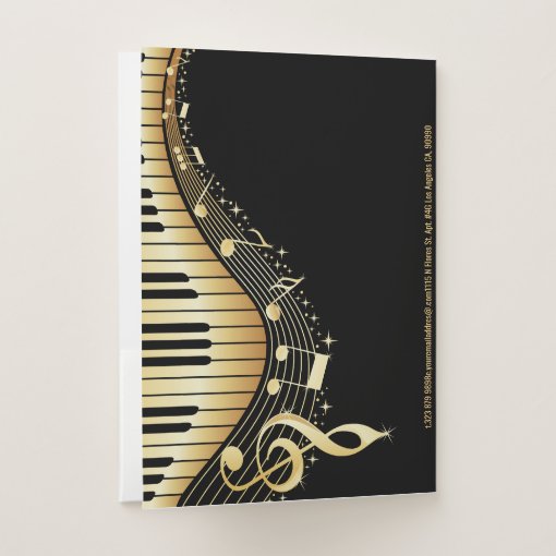 Abstract Black And Gold Music Notes Pocket Folder | Zazzle