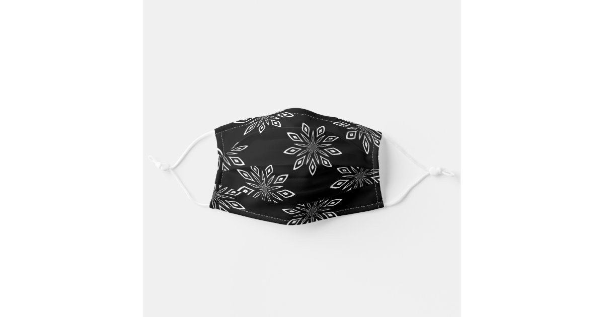Abstract Black and White 9 Point Star Pattern Adult Cloth Face Mask ...
