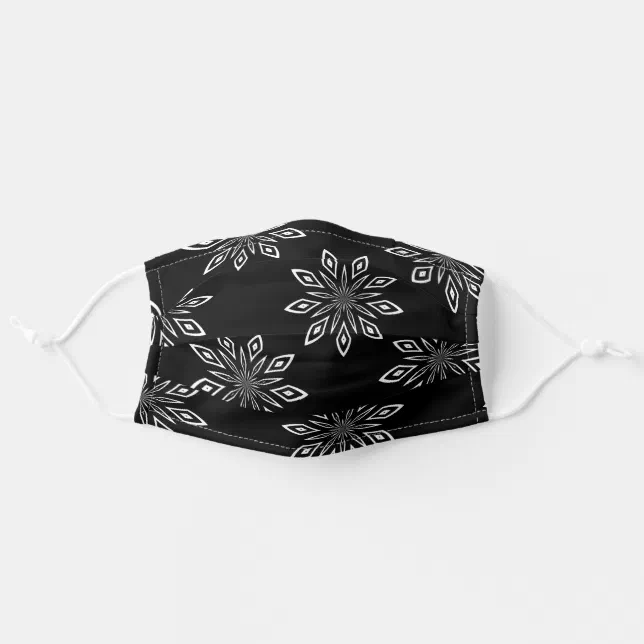 Abstract Black and White 9 Point Star Pattern Adult Cloth Face Mask ...