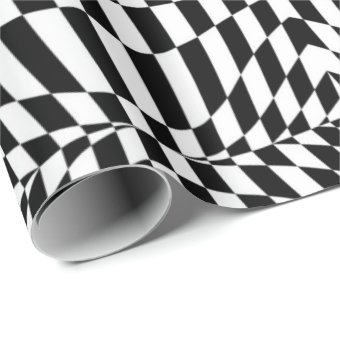 Abstract black and white checkered pattern wrapping paper | Zazzle