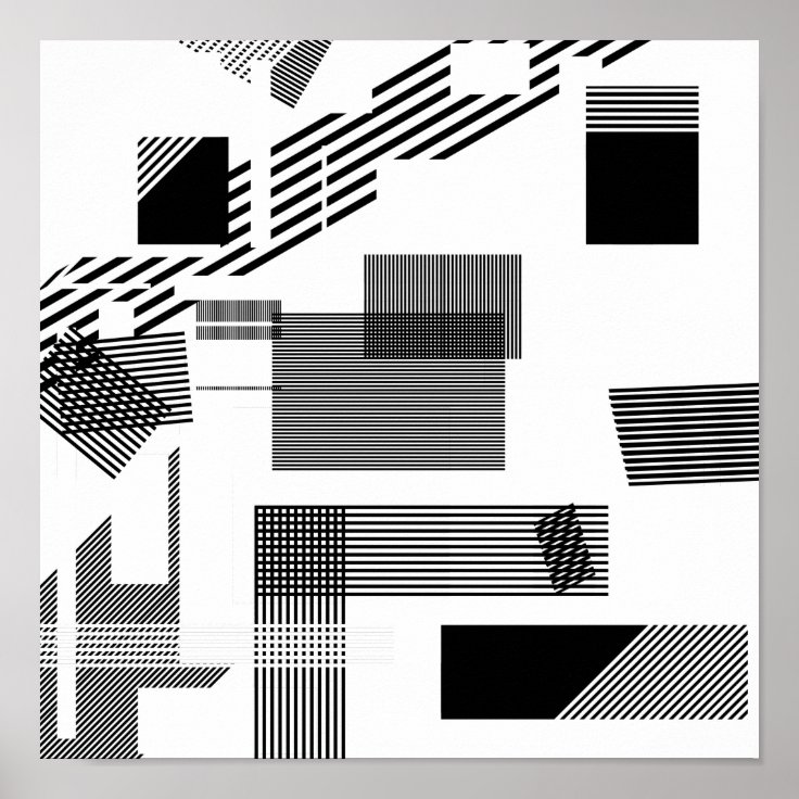 Abstract black white modern squares stripe pattern poster | Zazzle