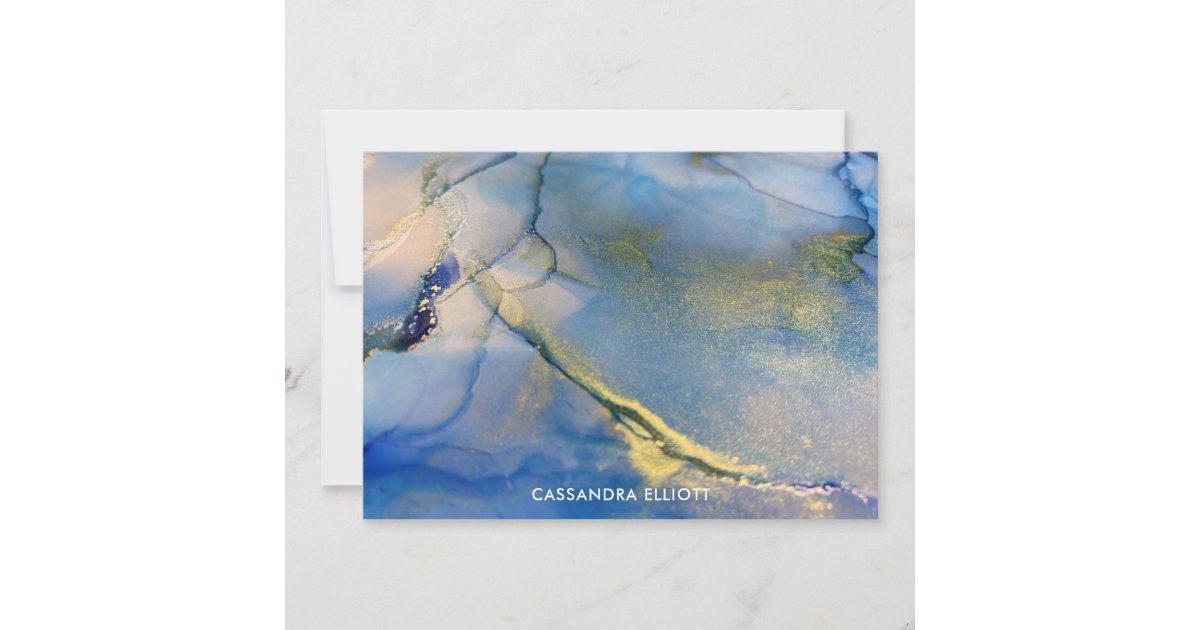 Abstract Blue and Gold Alcohol Ink Liquid Art Thank You Card | Zazzle