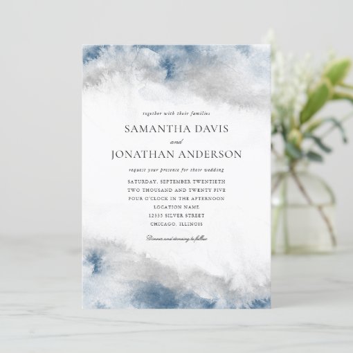 Abstract Blue and Gray Watercolor Wedding Invitation | Zazzle