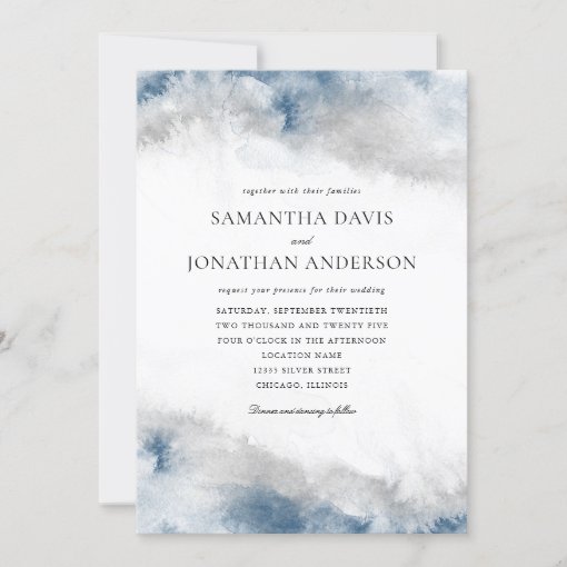 Abstract Blue and Gray Watercolor Wedding Invitation | Zazzle