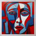 Abstract Blue and Red Face Art Poster | Zazzle