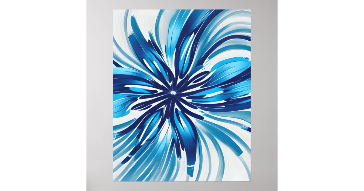 Abstract Blue Flower Art Deco Poster | Zazzle
