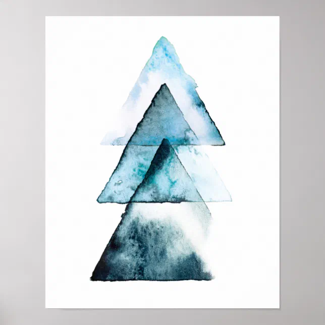 Abstract Blue geometric watercolor poster print | Zazzle