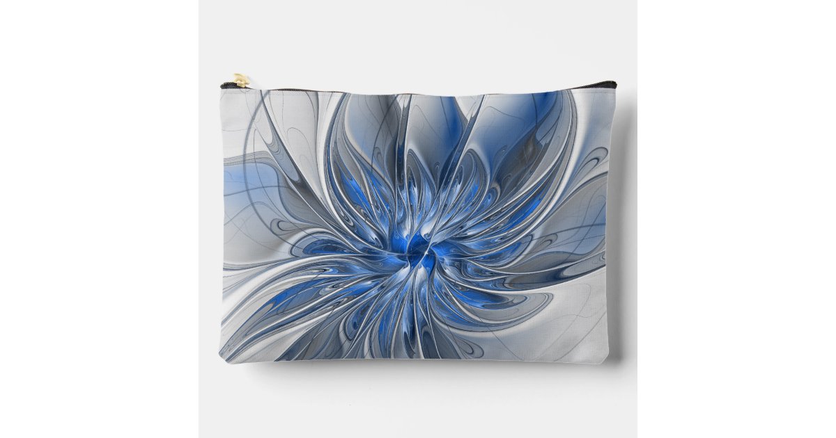 Abstract Blue Gray Watercolor Fractal Art Flower Accessory Pouch | Zazzle