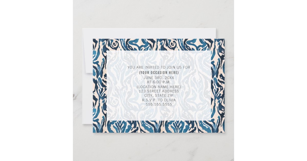 Abstract Blue Ikat All Purpose Generic Party Invitation | Zazzle
