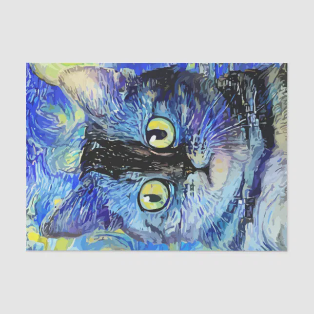 Abstract Blue Mosaic Cat Decoupage Tissue Paper | Zazzle