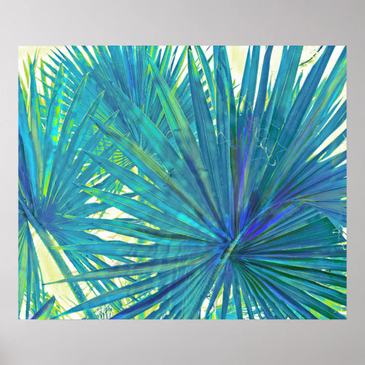 abstract blue palms poster | Zazzle