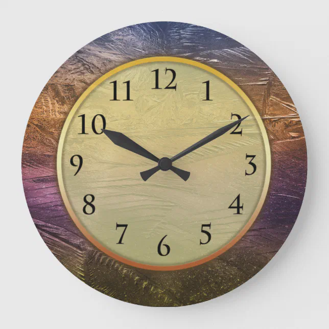 Abstract Brush Strokes Purple Bronze Metallic Large Clock | Zazzle