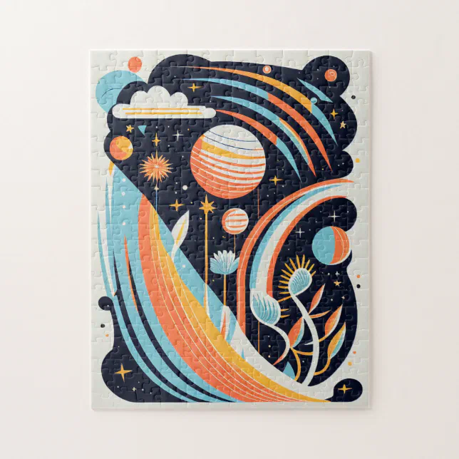 Abstract cartoon space planet. Modern cosmos Jigsaw Puzzle | Zazzle