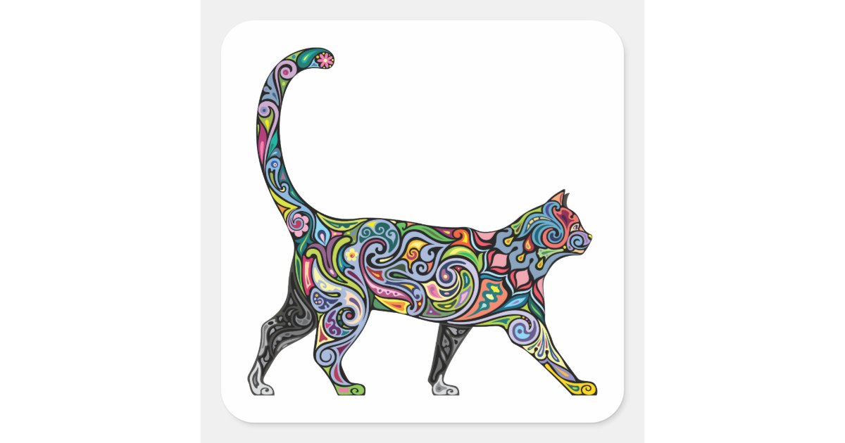 Abstract Cat Square Sticker | Zazzle