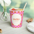 Abstract Checker Pink Orange Custom 21st Birthday Paper Cups | Zazzle