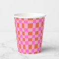 Abstract Checker Pink Orange Custom 21st Birthday Paper Cups | Zazzle
