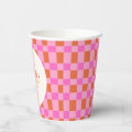 Abstract Checker Pink Orange Custom 21st Birthday Paper Cups | Zazzle