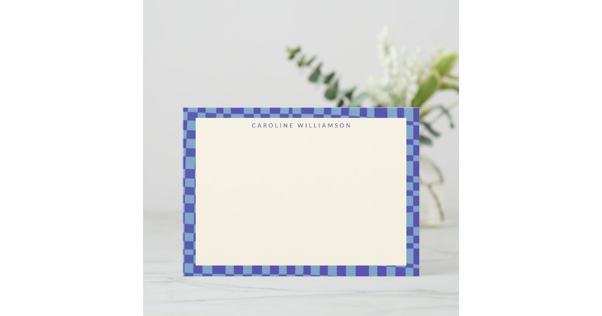 Abstract Checkerboard Blue Personalized Stationery Note Card | Zazzle