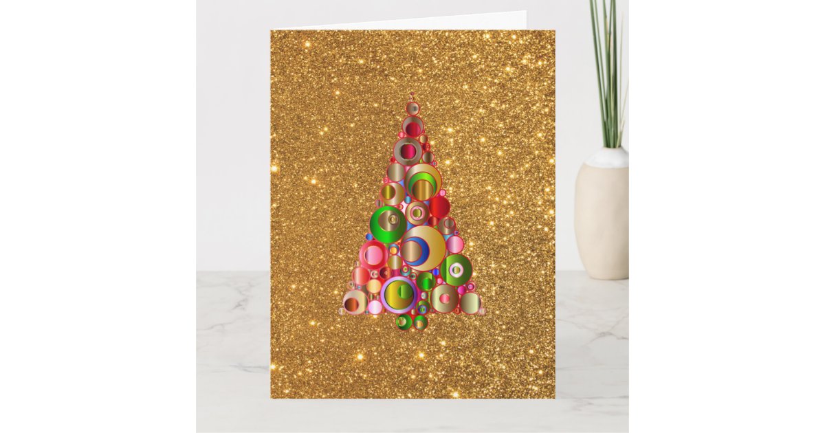 Abstract Christmas Tree on Gold Glitter Card | Zazzle