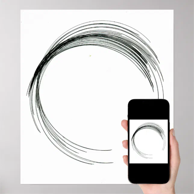 abstract circle round draw black white scrawl mode poster | Zazzle