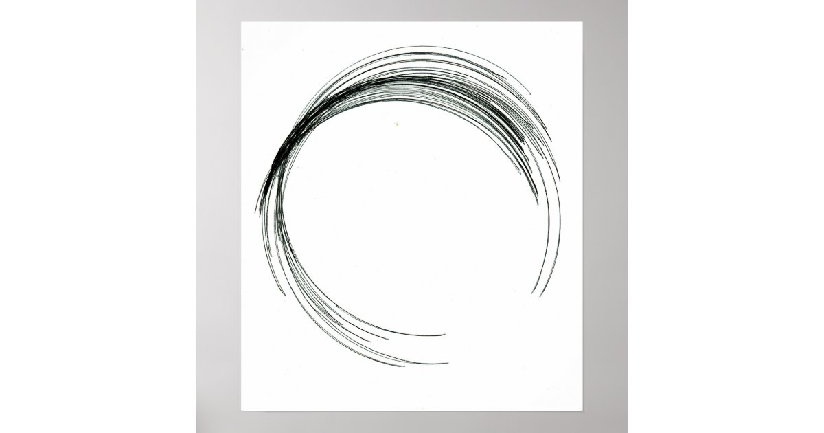 abstract circle round draw black white scrawl mode poster | Zazzle