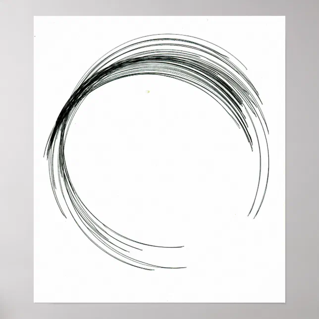 abstract circle round draw black white scrawl mode poster | Zazzle