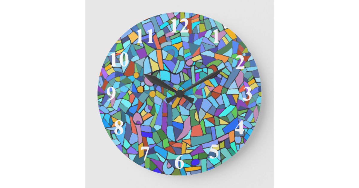 Abstract Colorful Blue Mosaic Pattern Large Clock | Zazzle