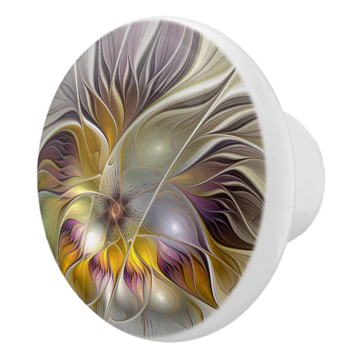 Abstract Colorful Fantasy Flower Modern Fractal Ceramic Knob | Zazzle