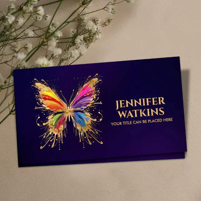 Abstract Colorful ink splatter butterfly Business Card | Zazzle