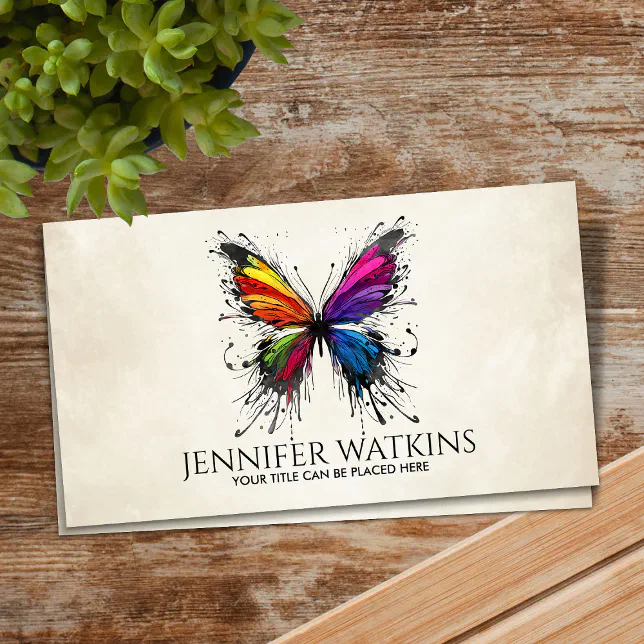 Abstract Colorful ink splatter butterfly Business Card | Zazzle