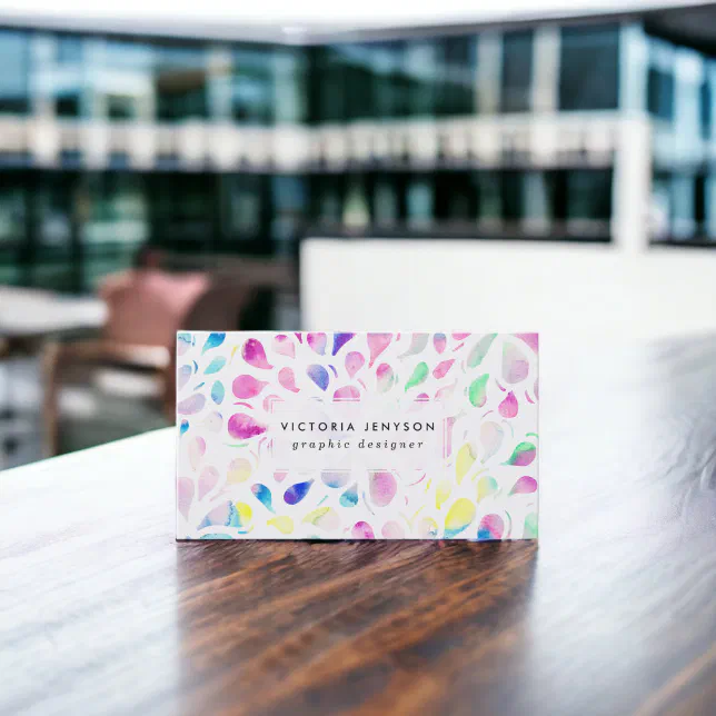 Abstract colorful watercolor drops pattern business card | Zazzle