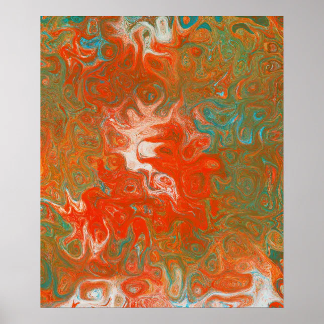 Abstract Contemporary Art Red Orange Teal Swirls Poster | Zazzle
