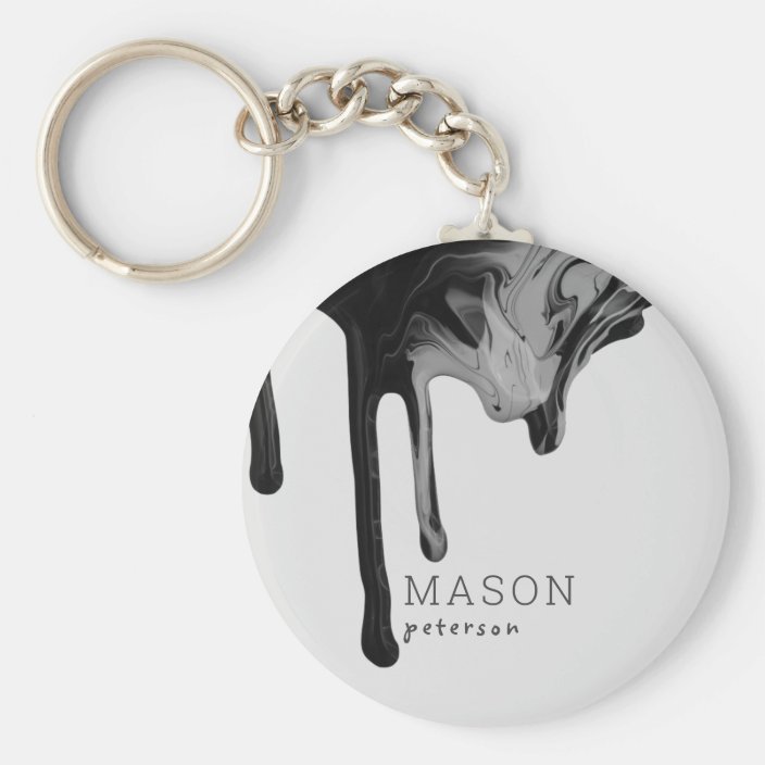Abstract Dripping Paint Black Gray Promotional Keychain | Zazzle.com