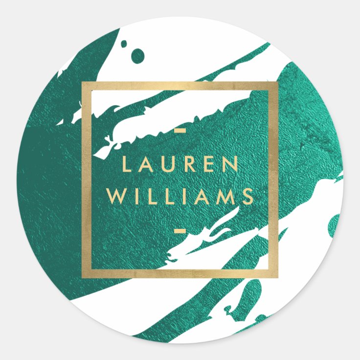 Abstract Emerald Green Brushstrokes Classic Round Sticker | Zazzle