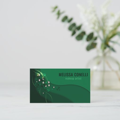Abstract Emerald Green Layout and Gold Ornaments Business Card | Zazzle