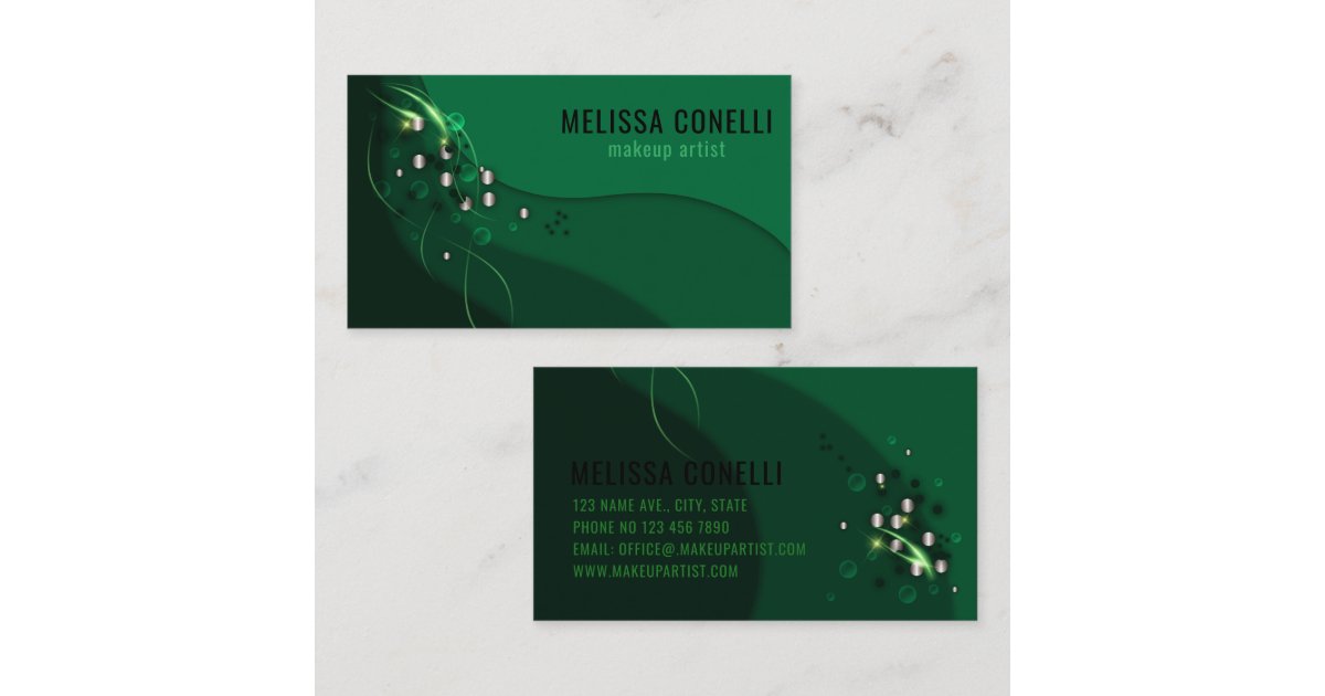 Abstract Emerald Green Layout and Gold Ornaments Business Card | Zazzle