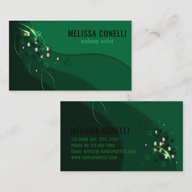 Abstract Emerald Green Layout and Gold Ornaments Business Card | Zazzle