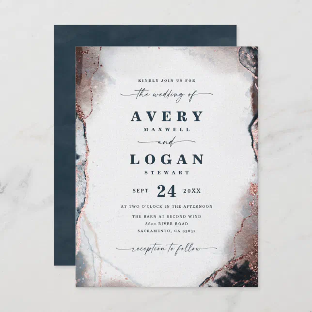 Abstract Ethereal Dark Blue Wedding Invitation | Zazzle